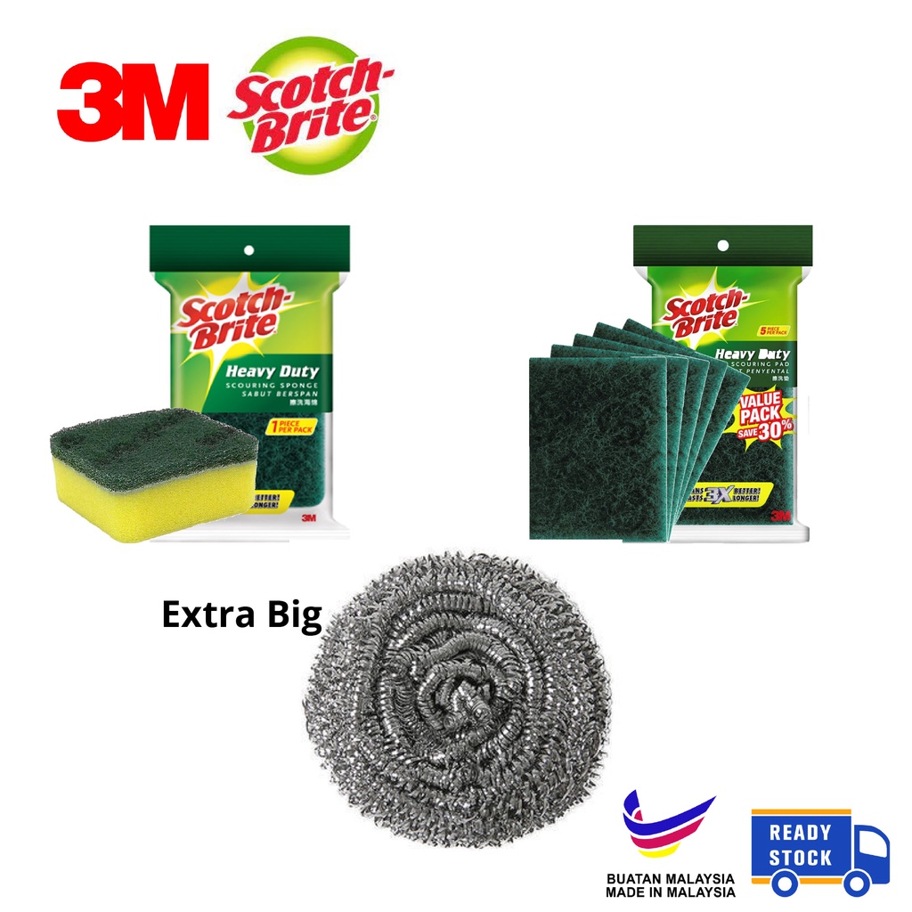 🔥𝗥𝗘𝗔𝗗𝗬 𝗦𝗧𝗢𝗖𝗞🔥3M Scotch Brite Heavy Duty Scrub Sponge Pad Scouring ...