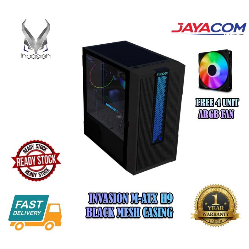 Invasion M-ATX H9 Black Mesh Casing Chassis With 4 ARGB Fan | Shopee ...
