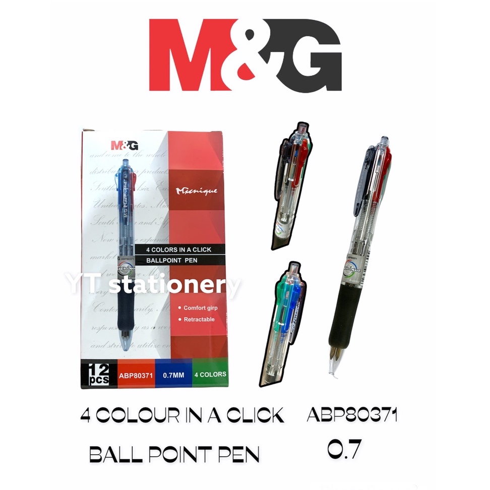 (1 DOZEN )PER BOX M&G 4 Colours Pen 0.7mm ABP80371 Color Ballpoint Pen ...