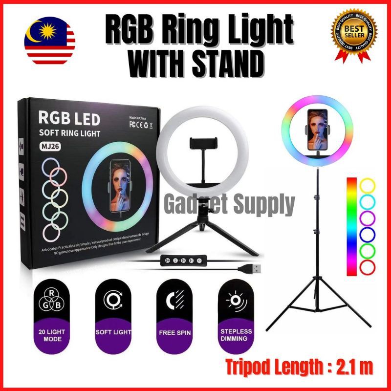 🔥READY STOCK MJ26/MJ33/MJ36/MJ38/MJ45/LC-318/F488 RGB 10-inch RGB LED Ring Light with Phone Clip ...