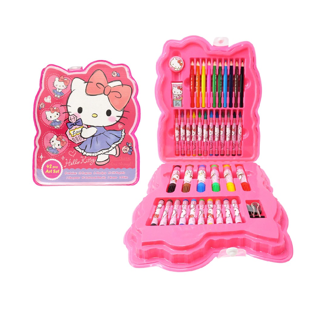 🎀 New! Hello Kitty 42pcs Art Set / Set Seni with Crayons Markers ...