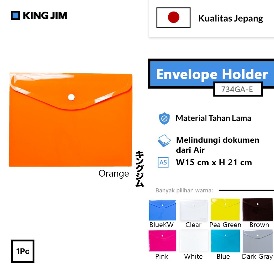 734ga-e A5 King Jim Plastic Envelope Folder Holder Folder Button ...