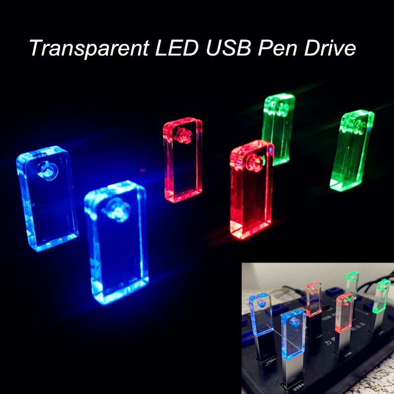 USB 2.0 Transparent LED Light Pen Drive mini Thumb Flash Stick 4GB 8GB ...