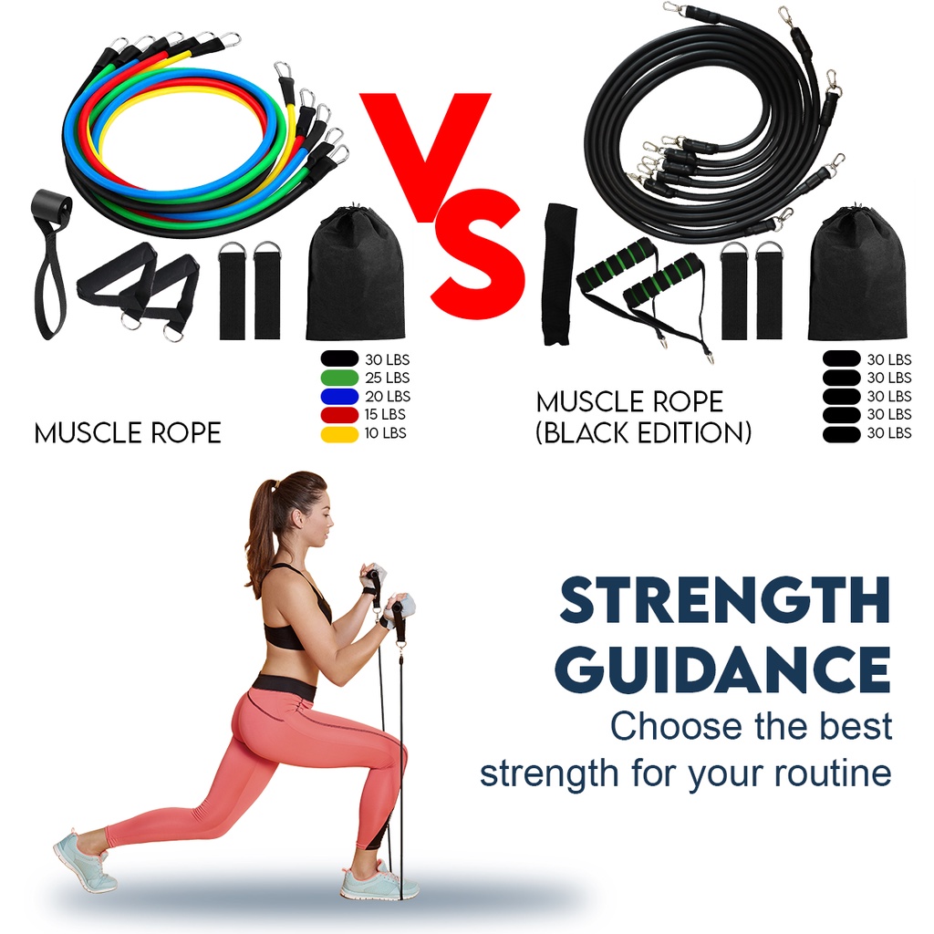 Vigor Fitness Resistance Band Muscle Rope Black Edition (11 Pcs) / Tali ...