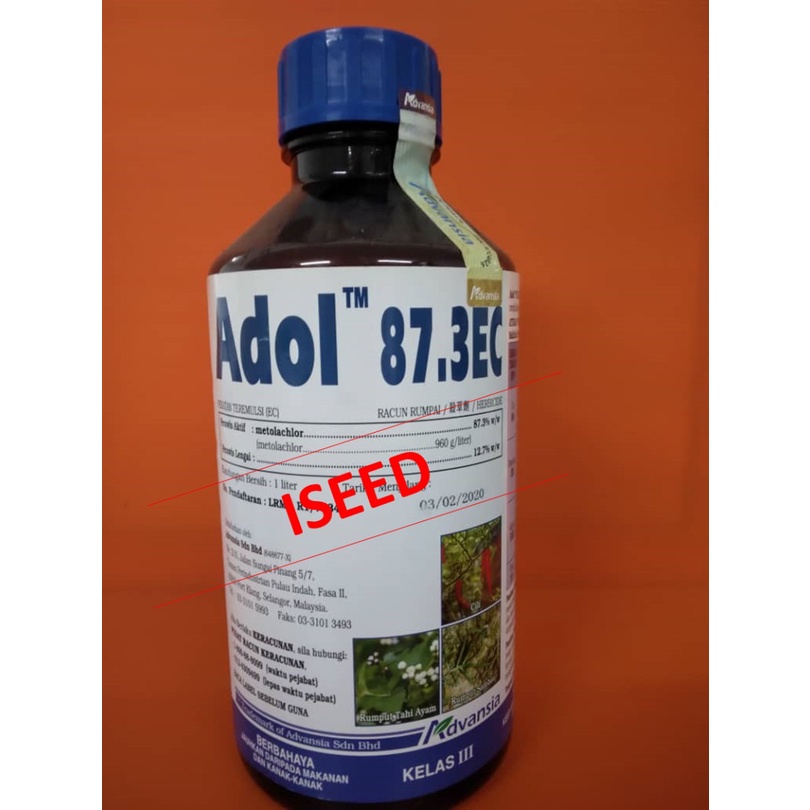 ADVANSIA ADOL 87.3 1 LITER Metolachlor 87.3% Racun Pracambah Rumpai ...