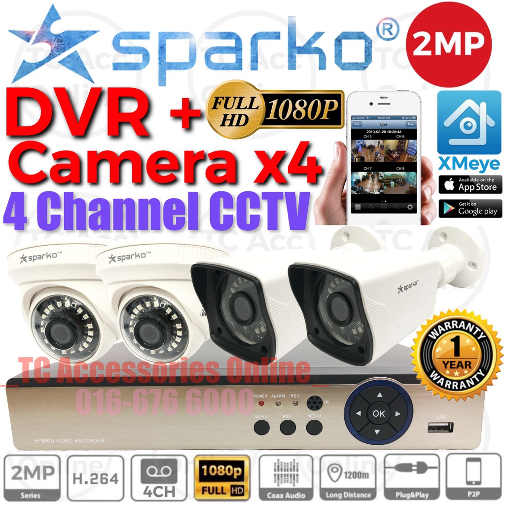 4CH 🌟4-CHANNEL🌟 CCTV 2MP Full HD 1080P 2.0MP SPARKO 4CH DVR Camera ...