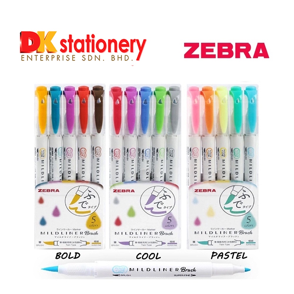 Zebra Mildliner Brush Pen 5Pcs / pack I WFT8-5C | Shopee Malaysia