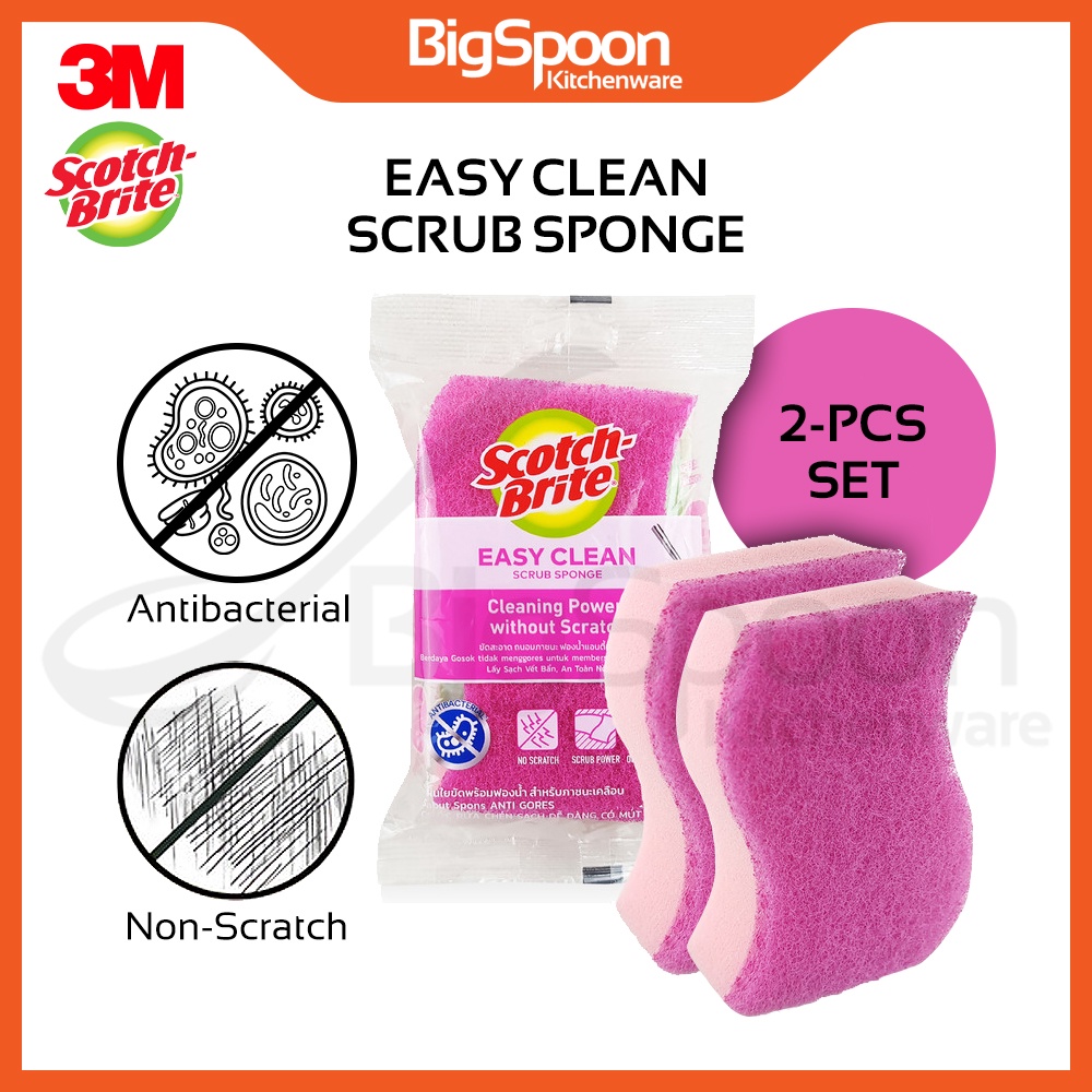 3M SCOTCH-BRITE 2-Pcs/3-Pcs Set Antibacterial Easy Clean Non-Scratch ...