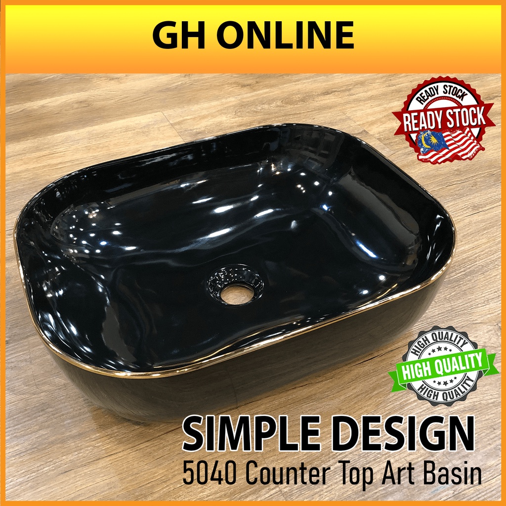 CERAMIC ART BASIN SIMPLE DESIGN BLACK COLOR BASIN GOLD LINE BASIN ...