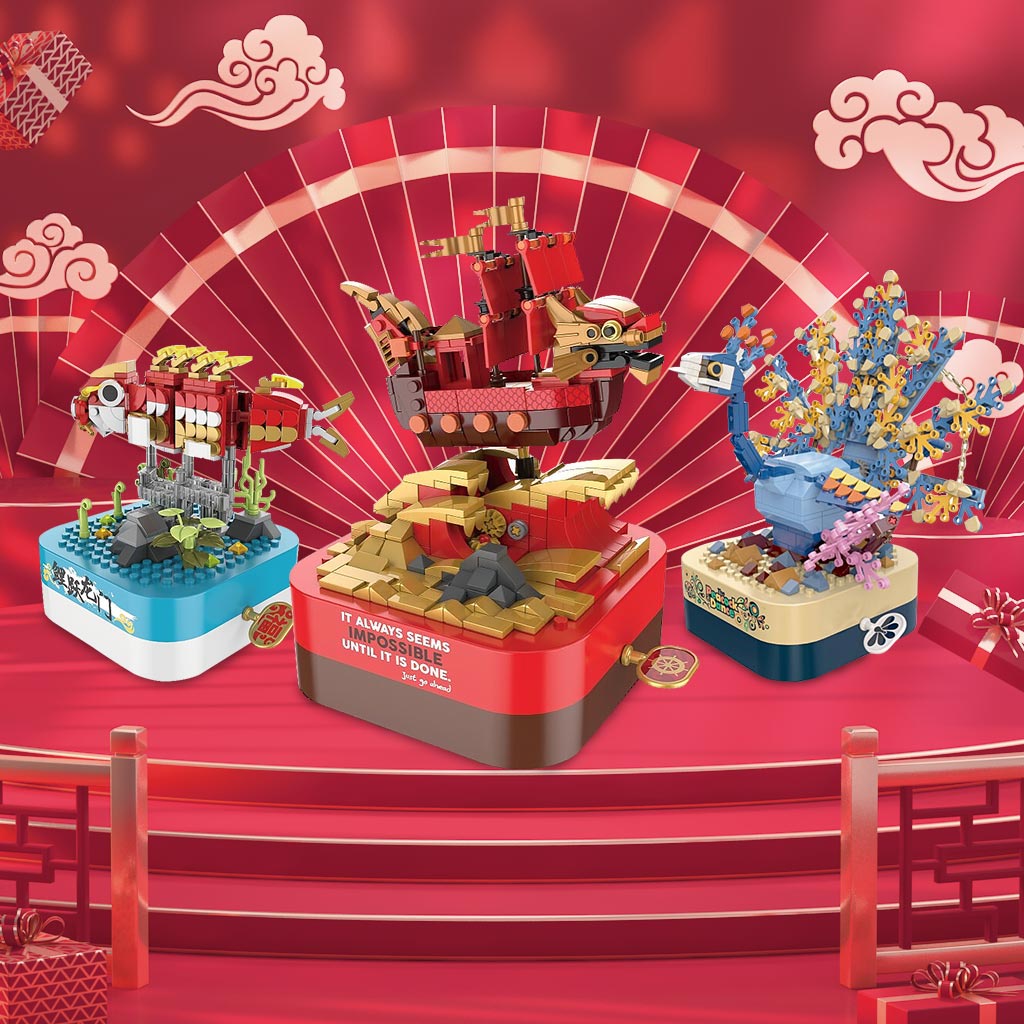 (Ready Stock) JAKI JK1502 CNY Fortune Koi Fish Music Box Building ...