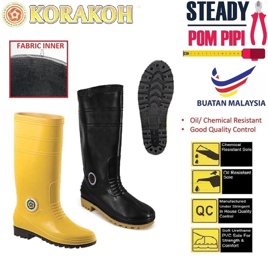 #7000 KORAKOH SAFETY RUBBER BOOT (YELLOW / BLACK) / KASUT GETAH KUNING ...