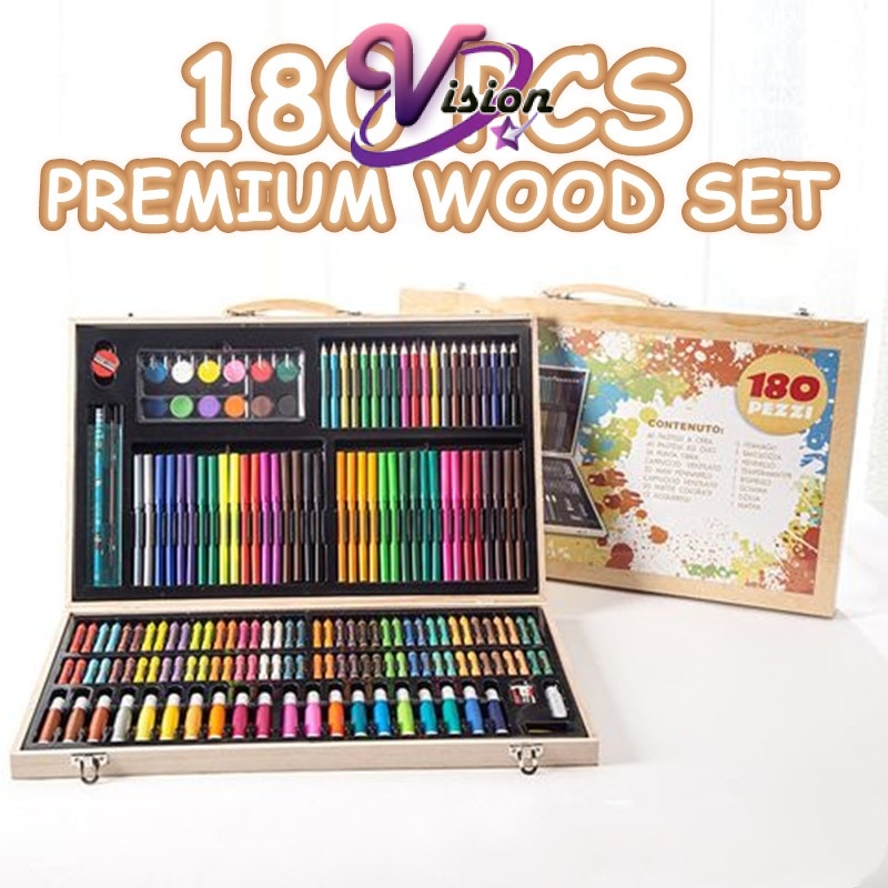 180 pcs Premium Wood Casing Kids Drawing Art Set Painting Pen Color ...