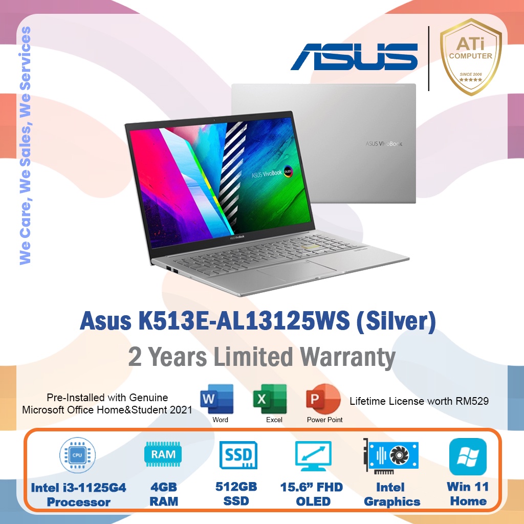 Asus Vivobook 15 OLED K513E-AL13125WS-Silver (Intel I3-1125G4, 4GB ...