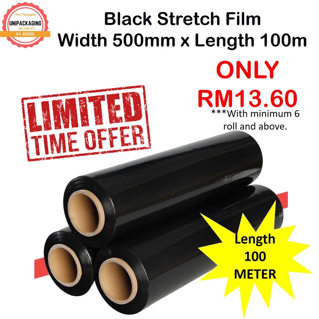 Black Stretch Film 500mm Black Wrapping Film 100m Sales | Shopee Malaysia