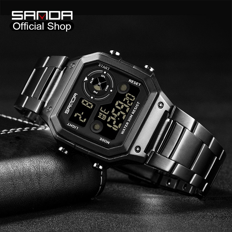 SANDA Waterproof Men Watch Stainless Steel Digital Swimming Watch for ...