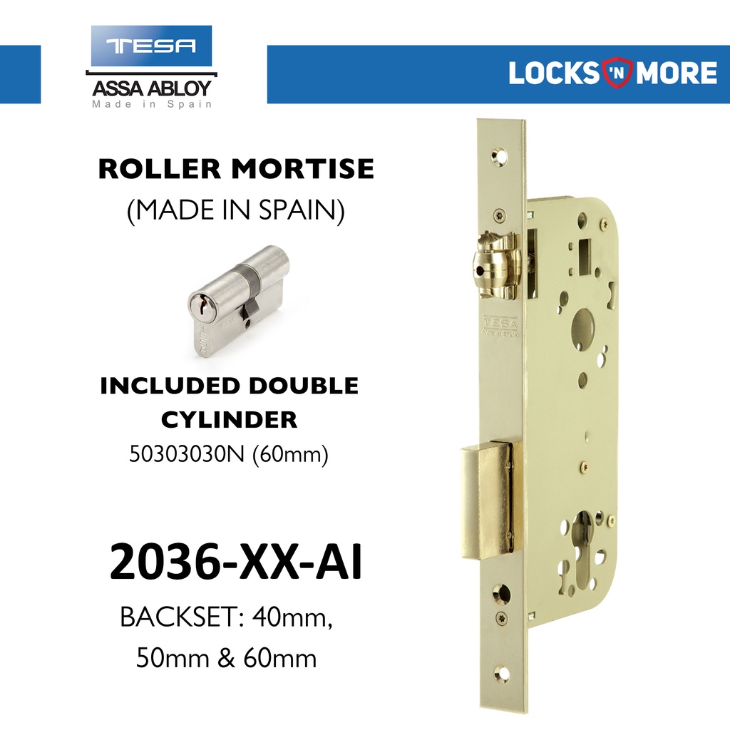 TESA (ASSA ABLOY) Roller Mortise + Double Cylinder 60mm MADE IN SPAIN ...