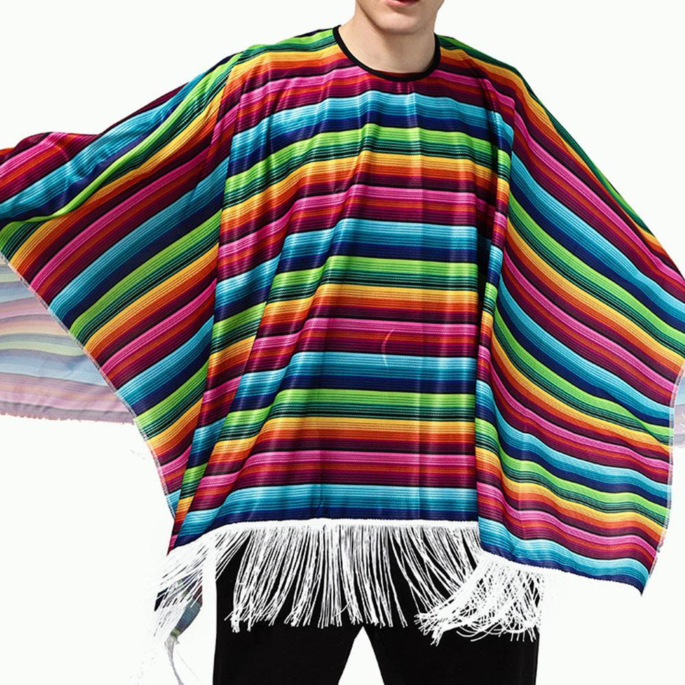 Mens Mexican Serape Poncho & Sombrero Spanish Hat Halloween Adult ...