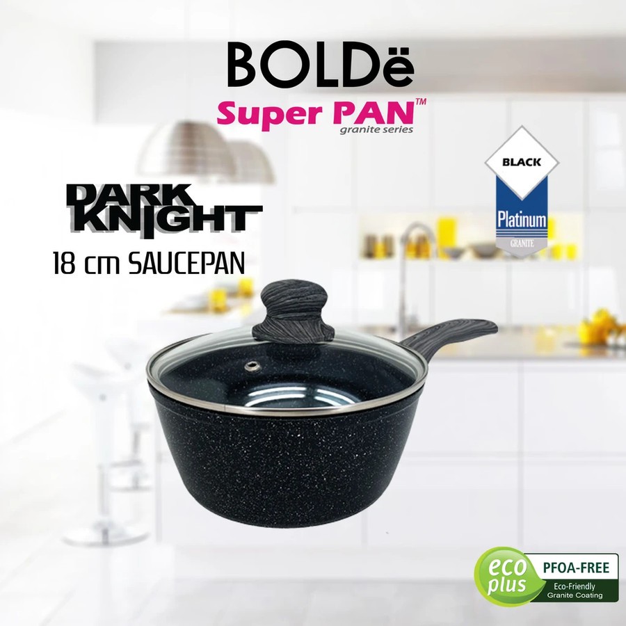 Bolde Sauce PAN 18cm + glass lid, Granite Dark Knight BLACK Series ...