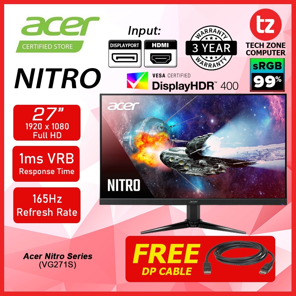 Acer Nitro VG271S / VG271 27" IPS FHD 165Hz 1Ms Monitor AMD FreeSync G ...