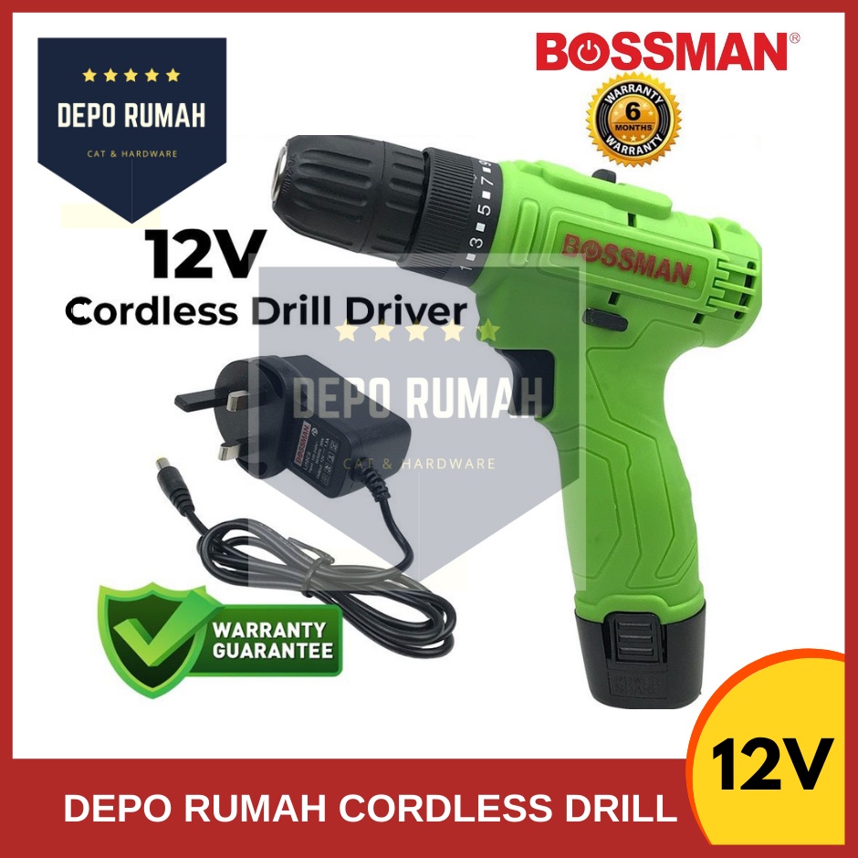 Bossman Bcd12 I Cordless Impact Hammer Drill Set Li Ion Battery 12v