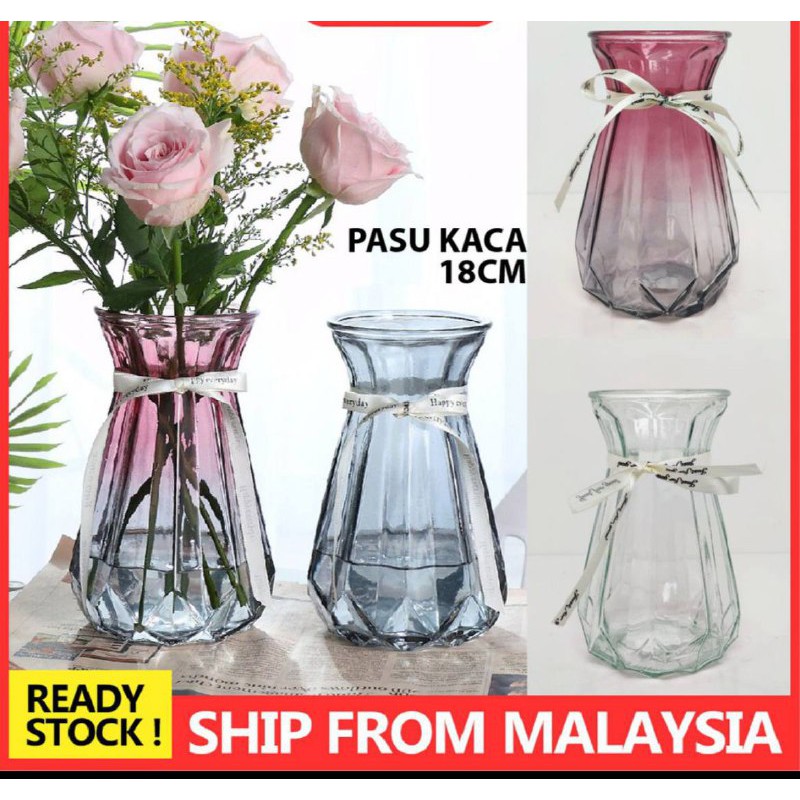Pasu Kaca Clear Design Pasu Gubahan Transparent Glass Vase Flower ...