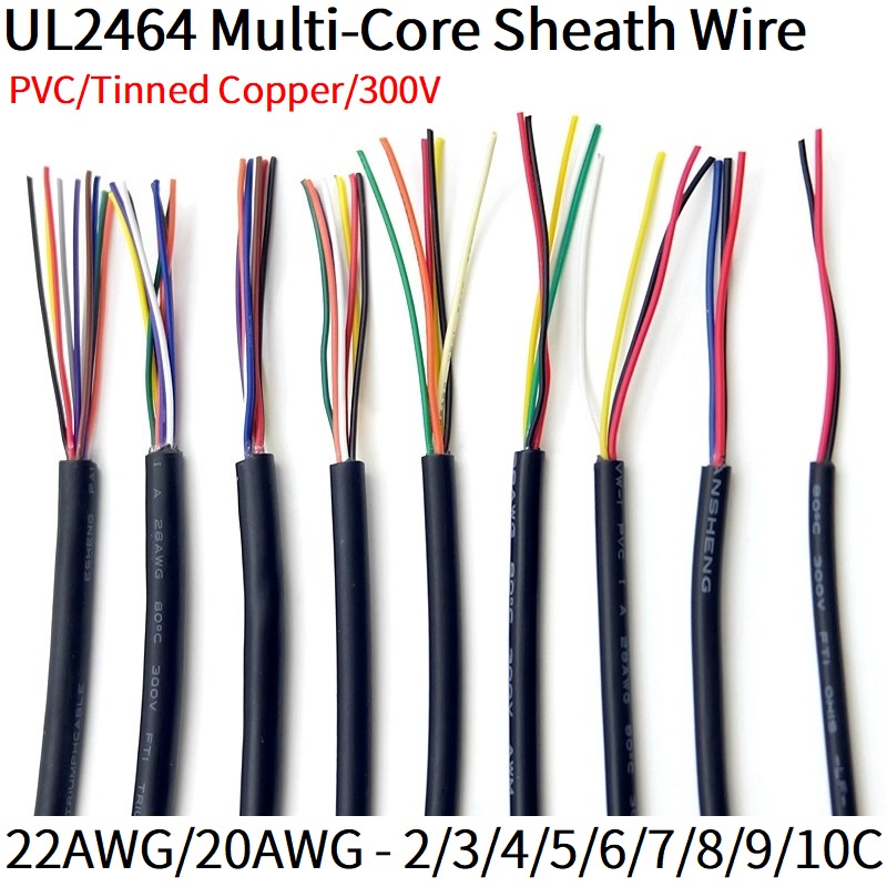 1M Wire 22AWG 20AWG Electronic Power Cable 2/3/4/5/6/7/8/9/10 Cores Flexible Stranded UL2464 PVC ...