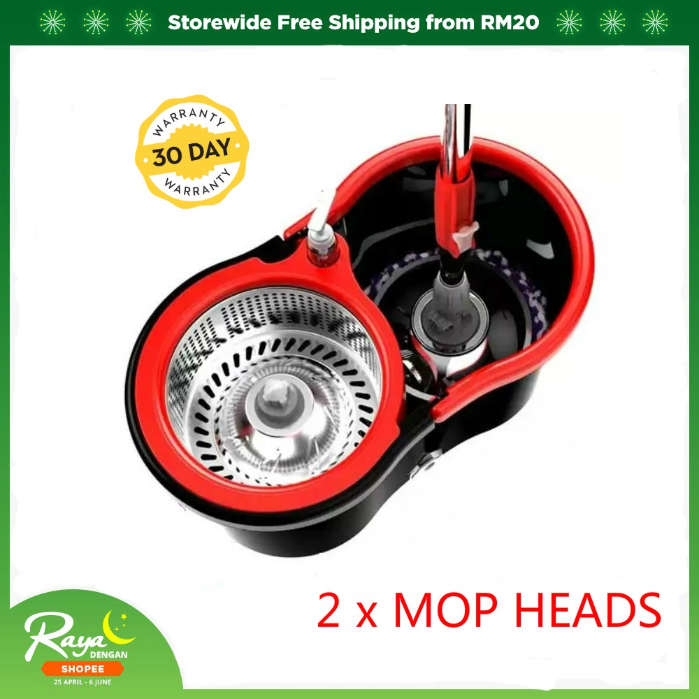 Semi Auto Spin Mop Easy Mop with Wheels & Stainless Steel Basket Mop ...