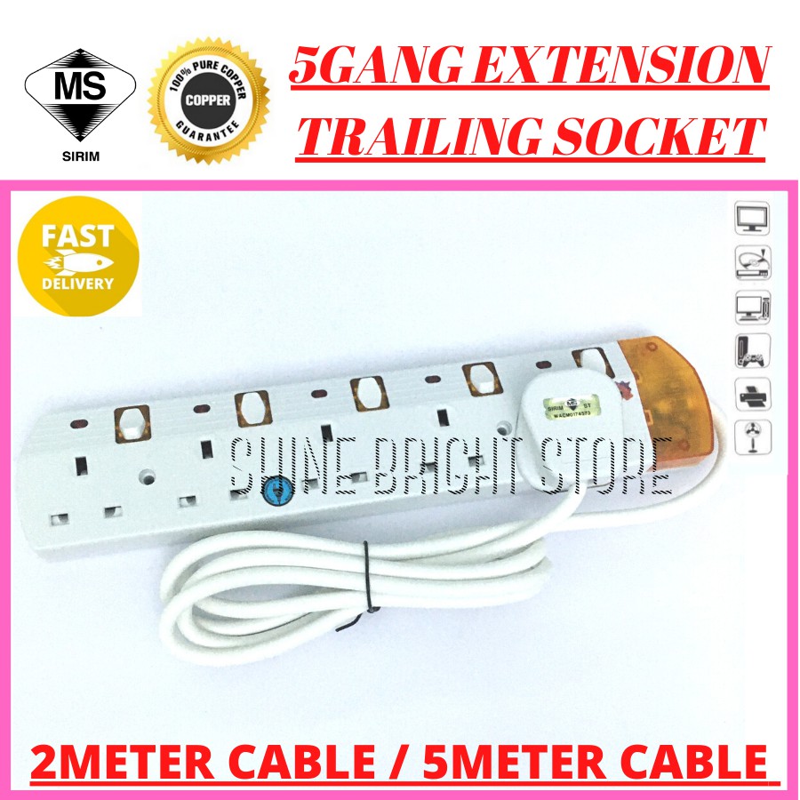 Sirim Extension Trailing Socket 5 Gang / Plug / Adaptor / Socket (2 ...