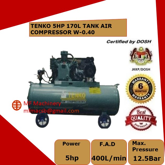 TENKO TWO-STAGE 5HP 12BAR AIR COMPRESSOR W-0.40 | Shopee Malaysia