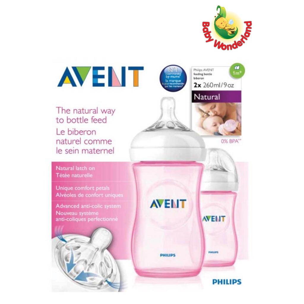 Philips Avent Natural Bottle 9oz/260ml Twin Pack (Pink or Blue ...
