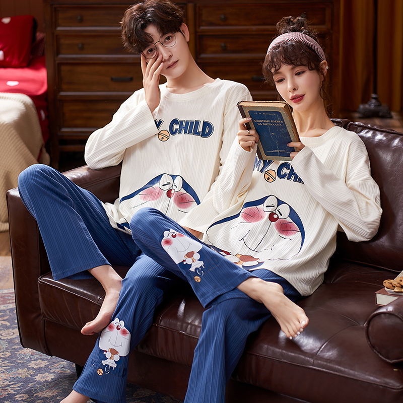 Spring Autumn Long-Sleeved 100% Cotton Couple Pajamas Set One Male ...