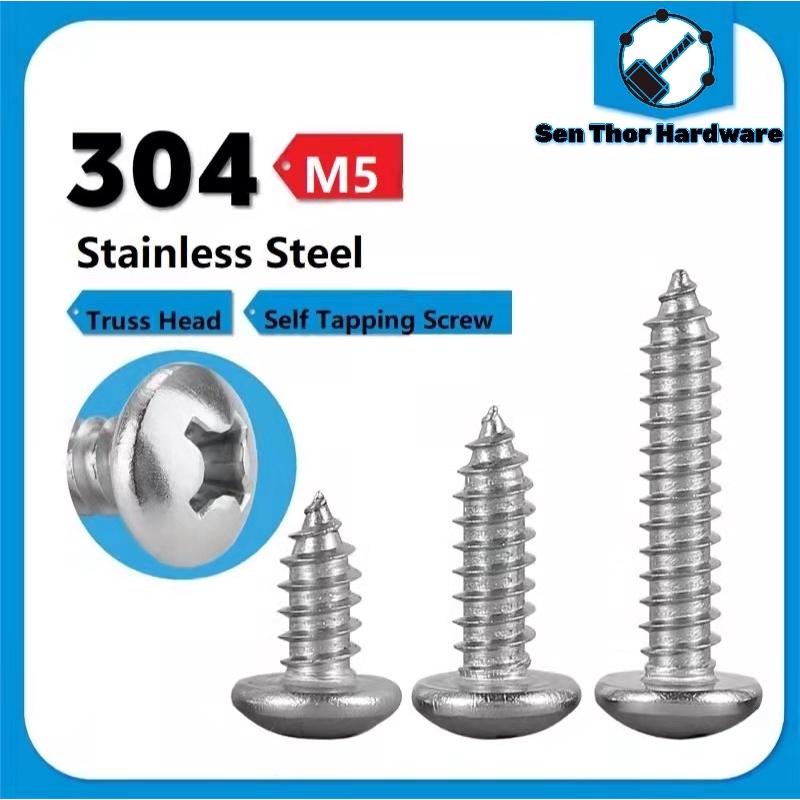 M5 Truss Head 304 Stainless Steel Wood Self Tapping Screw 圆头自攻不锈钢螺丝 | Shopee Malaysia