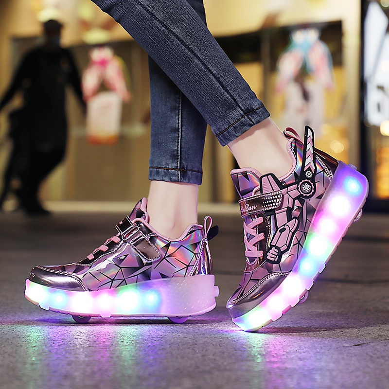 XONGT two-wheeled Heelys LED rechargeable luminous shoes adult child ...