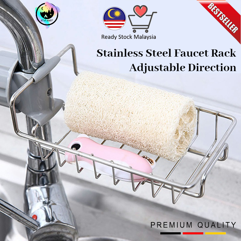 [Ready Stock] 304 Stainless Steel Adjustable Sink Faucet Kitchen Sponge ...