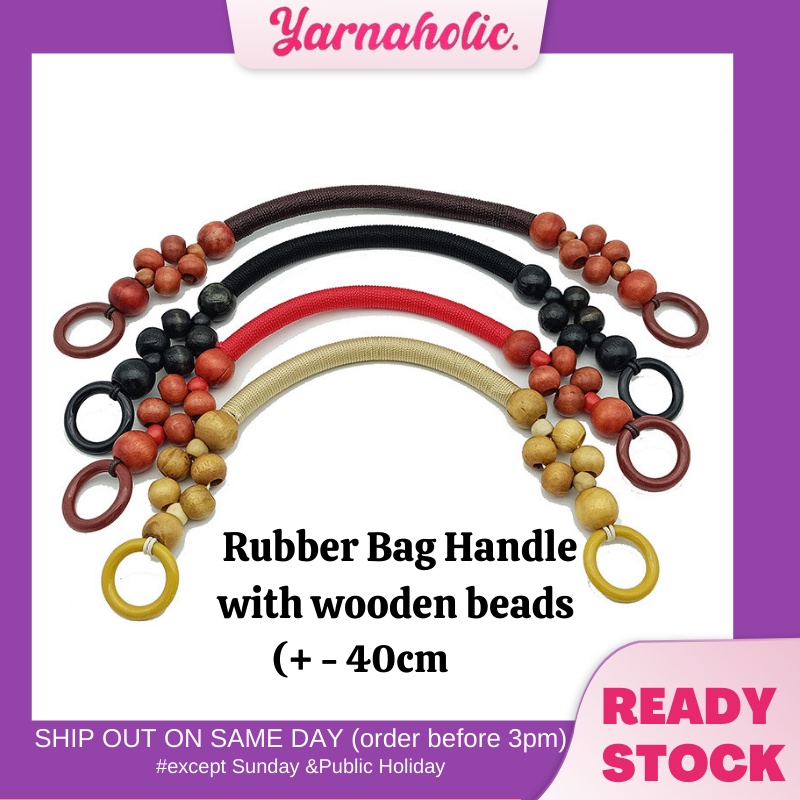 Bag Handle-Rubber Bag Handle with wooden beads (+ - 40cm) -Tali beg ...