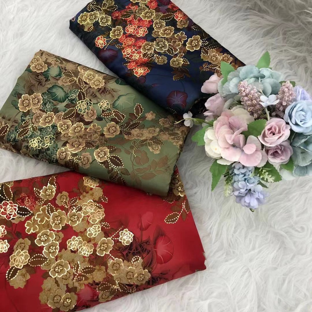 Kain Pasang Bunga Dubai Gold Line Digital Printed Bidang 45" / Kain ...