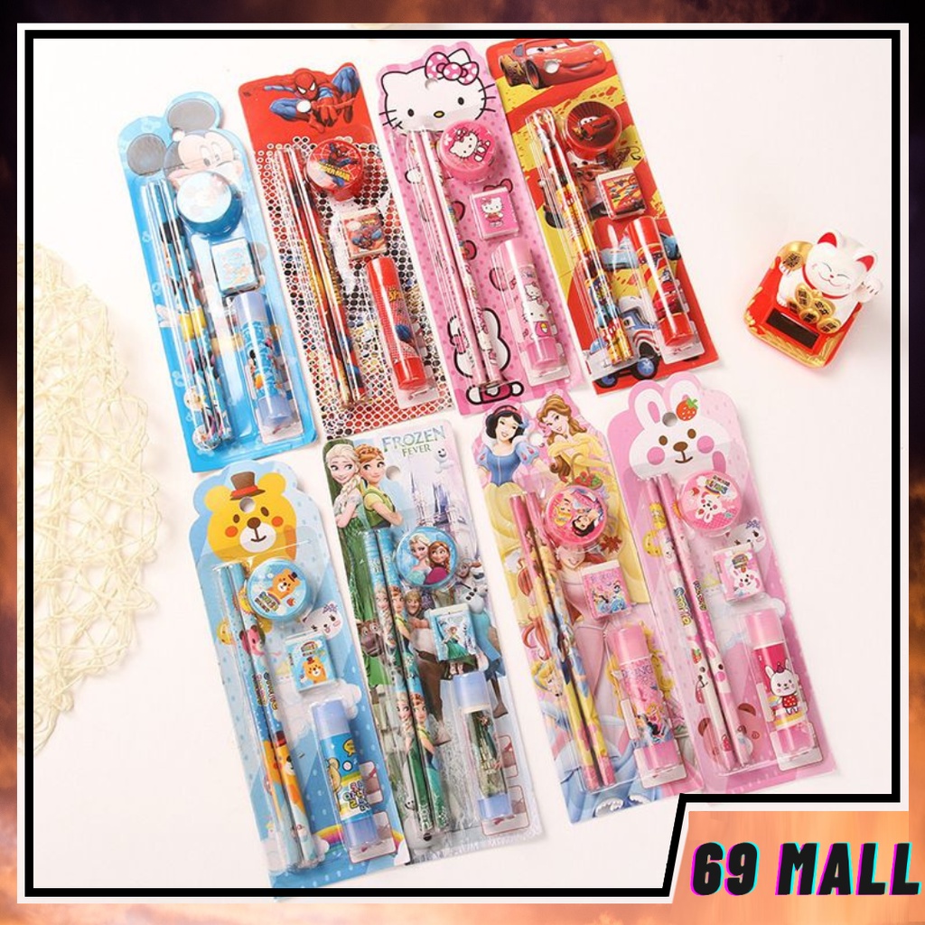 5in1 Cartoon Stationery Set Pencil Ruler Eraser Sharpener School ...