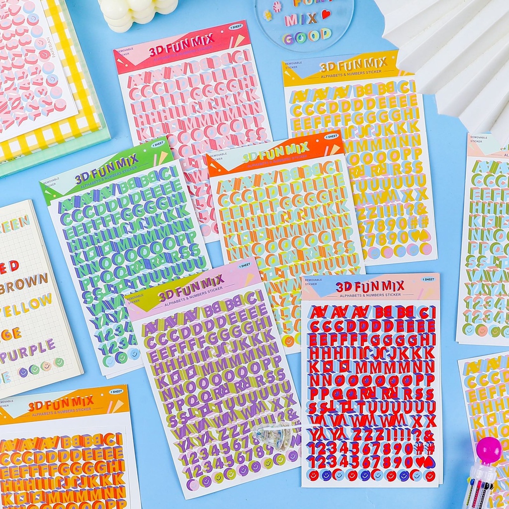 MEME MOMO 3D Fun Mix Alphabet & Number Sticker Colourful Alphabet ...