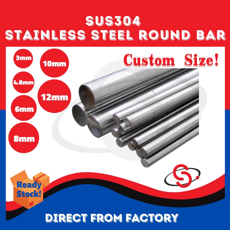 SCM SUS304 Stainless Steel Rod Round Shaft Round Bar Solid Rod Batang ...