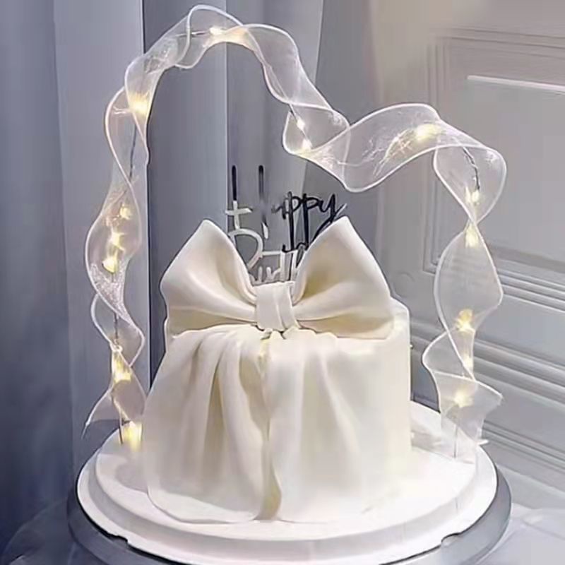 Creative Beautiful Ribbon Cake streamers Iron Wire Influencer Bow Net ...