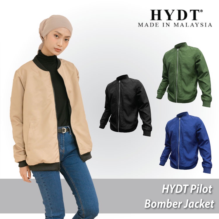 HYDT x GILDAN Pilot Bomber Jacket Unisex Adult Polyester Light Comfortable Pocket Inner Baju ...