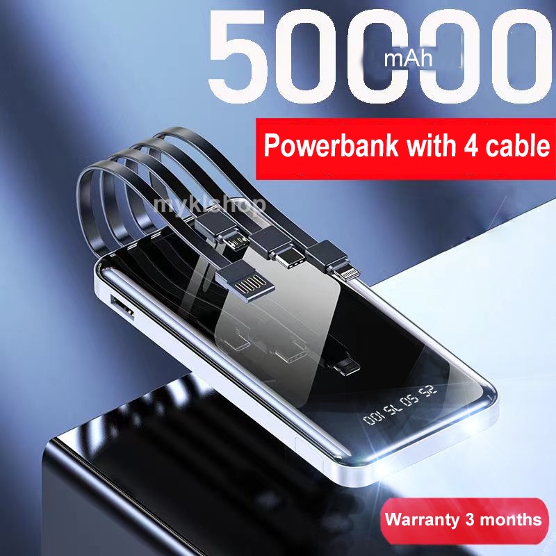 50000mAh Power Bank 4 Cables Full Capacity Mini Powerbank Portable Fast ...
