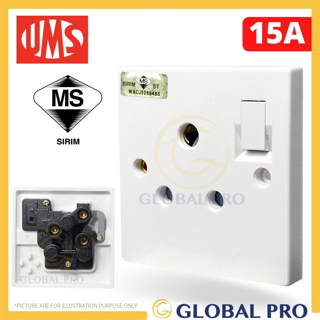 (1 PC) UMS 15A Switch Socket 250V AC 1 Gang Switched Socket Outlet ...