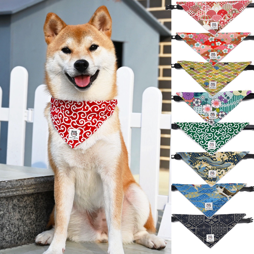 Japanese Style Tang Grass Pattern Dog Triangle Scarf Cherry Blossom ...