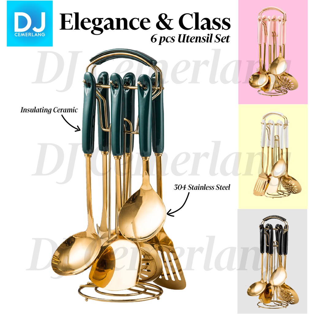 Set Senduk Kitchen Utensil 6pcs Stainless Steel Set with Ceramics ...