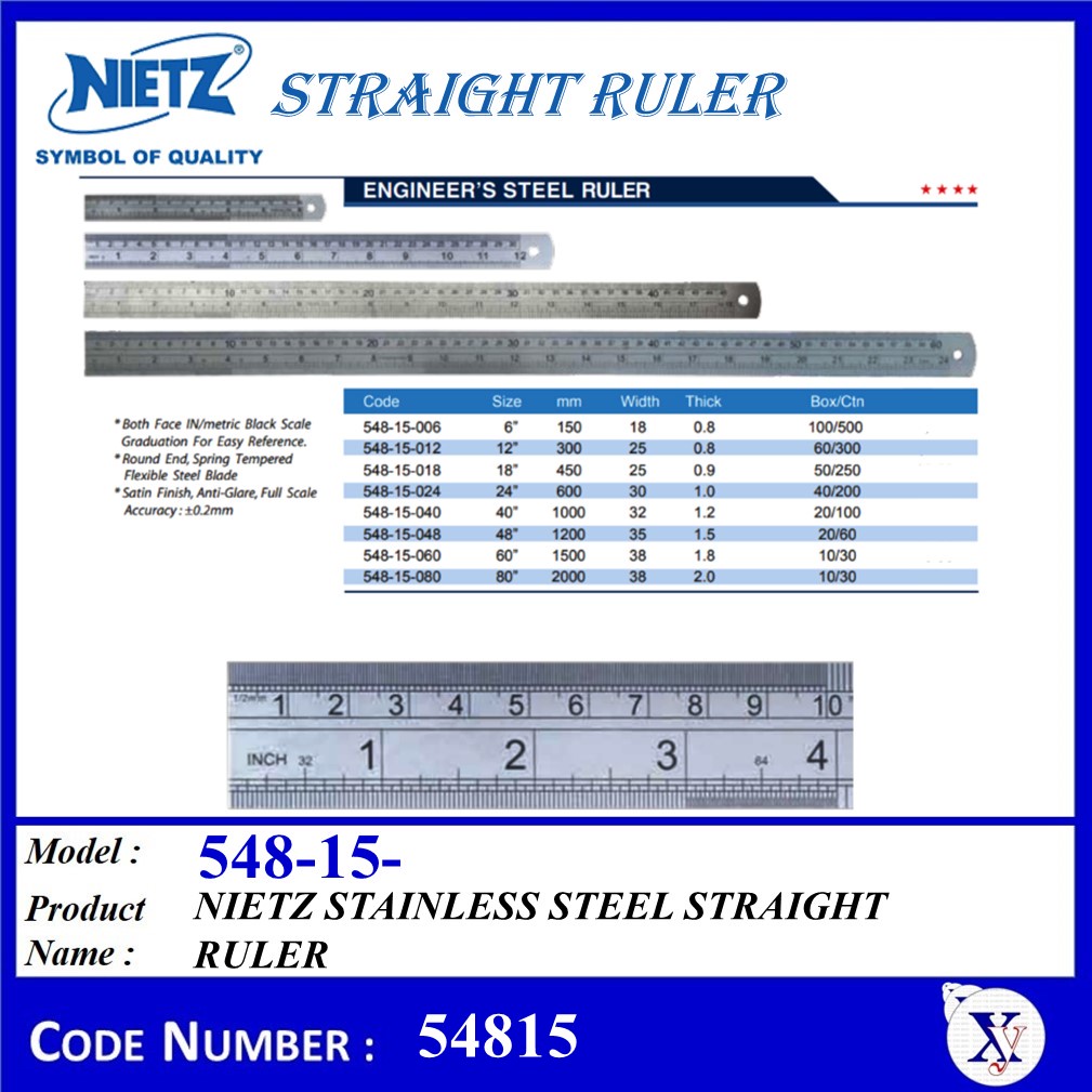 54815- NIETZ 24" TO 60" IN/Metric DOUBLE SIZE STAINLESS STEEL STRAIGHT ...