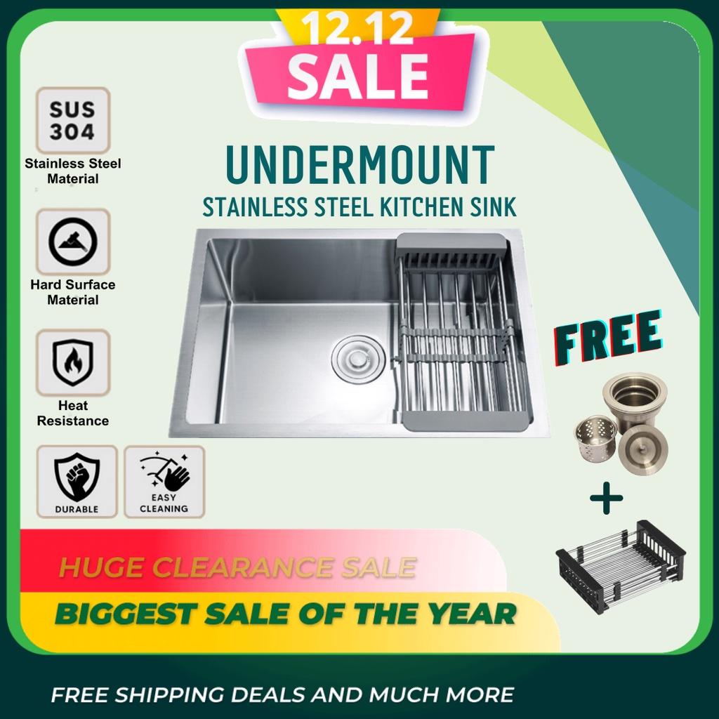Stainless Steel Undermount Single Bowl Kitchen Sink Dapur Sinki Home Living One Bowl KS6545-NL ...