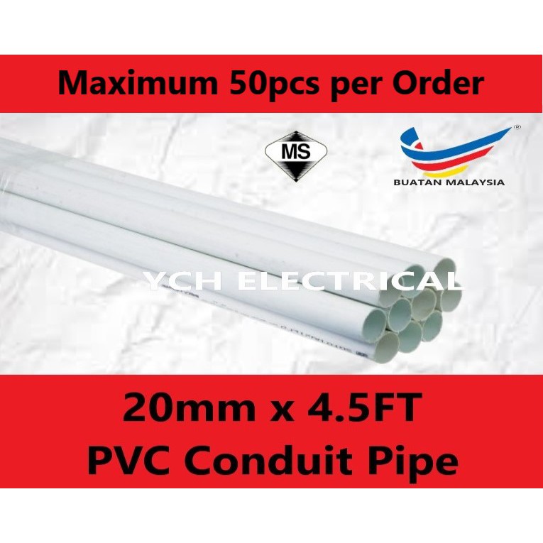 (SIRIM) READY STOCK 20mm 3/4" X 4.5feet PVC CONDUIT PIPE/PIPE WIRING ...