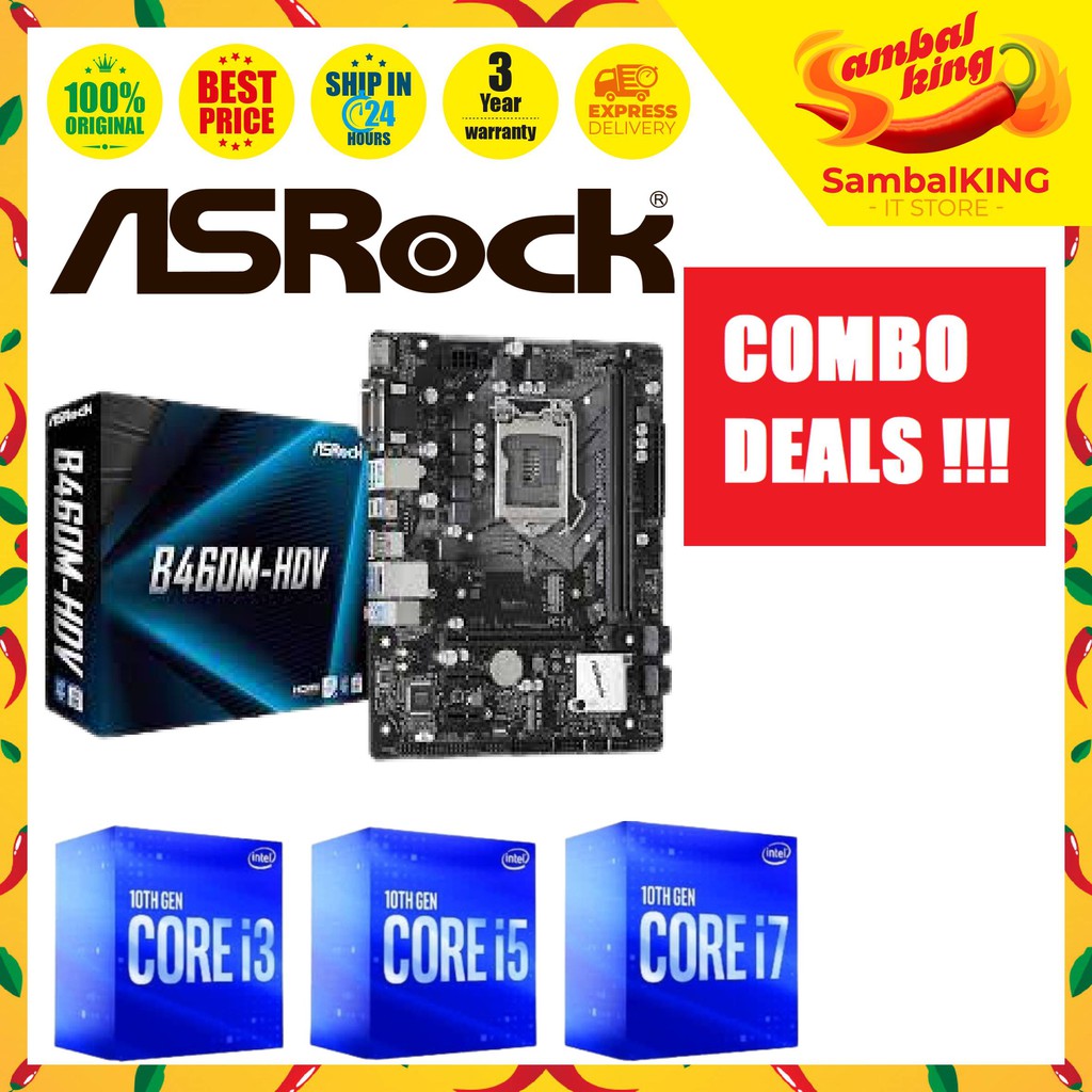 [Ready Stock] ASROCK B460M-HDV MOTHERBOARD INTEL CPU COMBO PROMO I3 ...
