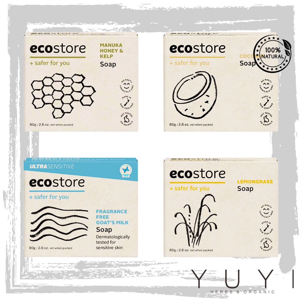 【Ecostore】Soap (Lemongrass, Manuka Honey & Kelp, Ultra Sensitive Goat's Milk, Coconut) - 80g ...